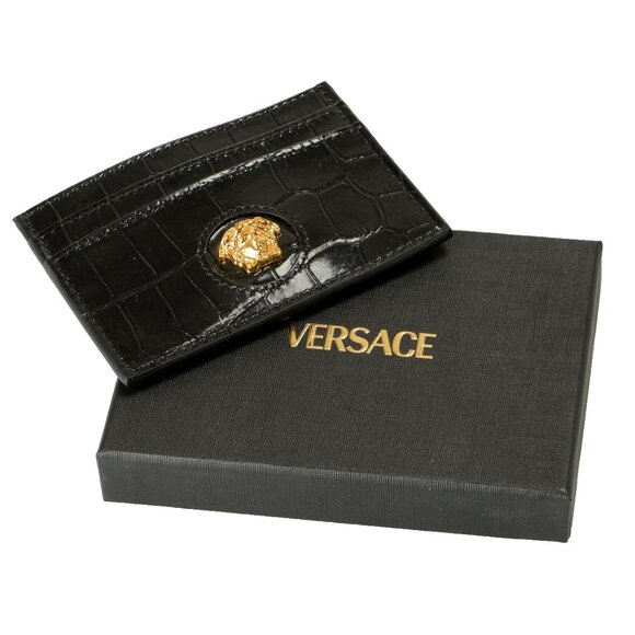 Versace | Bags | Versace Black Croc Print Leather Gold Medusa Head Card ...